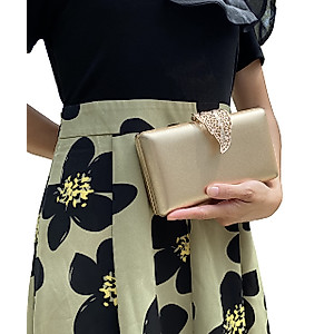 Cirilla Women PU Evening Bag Clutch Purse Crossbody Bag with leaf-style flip lock for Wedding Cocktail Party Banquet (Champagne)