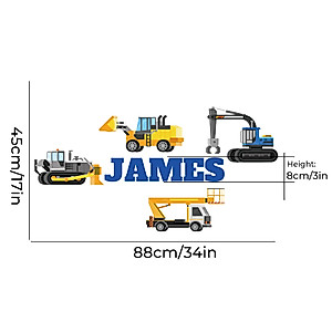 ZIHENG custom name Cute cartoon bulldozer tractor engineering construction Wall Decal Art Vinyl Stickers Kids Room boys bedroom nursery Nature Decor Personalized Name Wall Decals