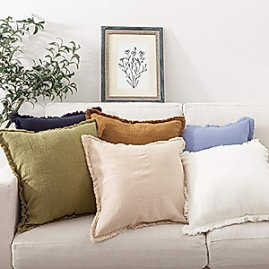 ATLINIA Linen Decorative Throw Pillow Cover 20'' x 20'' Fringed Throw Pillow Cover Pillow Cases Accent Pillows for Bed Brown Pillow Cover