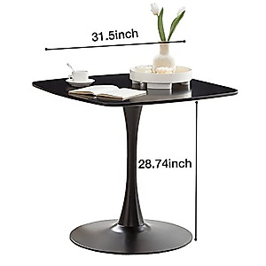 ATSNOW 31.5 in Black Square Pedestal Tulip Table, Mid Century Modern Dining Table for Small Spaces