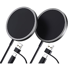 JSAUX Magnetic Wireless Charger 2-Pack Fast Magsafe Charger Compatible with MagSafe Charger, iPhone 15/15plus/15 Pro/15 Pro Max/iPhone 14 Plus/14 Pro Max, iPhone 13 12 Mini Mag Charger Airpods Black
