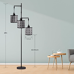 AIGOTEK Dimmable Industrial Floor Lamp with 3-Lights Black Farmhouse Floor Lamps for Living Room, Modern Tall Standing Lamp with Birdcage Shades & Base for Bedroom, Office