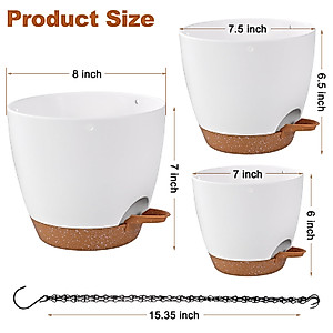 Dekosilave Hanging Planters for Indoor Outdoor Plants 3 Pack Self Watering Hanging Plant Pot 8/7.5/7 inch Hanging Flower Plant Pot, Hanging Plant Basket with Drainage Holes and Chain for Garden Home