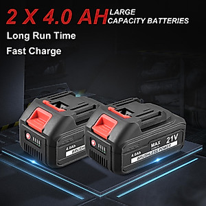 AOBEN Cordless Angle Grinder 4-1/2 inch, 21V Battery Grinder Tool, Power Electric Grinders, Brushless Motor, 2x4.0Ah Battery & Fast Charger, for Cutting, Griding, Polishing