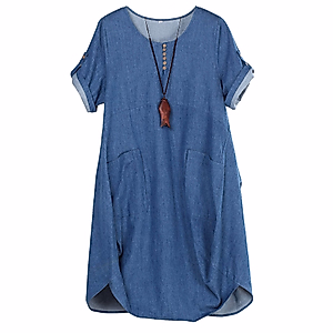 Minibee Women's Ruffle Oversize Casual Midi Dresses with Pockets (3XL, Denim Blue)