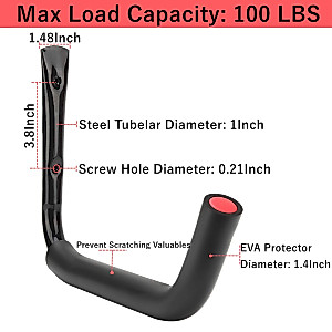 Vahodegn Kayak Steel Storage Rack, 4 Pack Canoe Wall Mount Hooks, 15Inches Snowboard Hanger, 100 LB Capacity