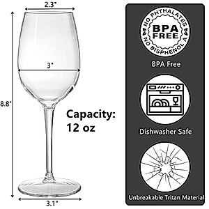 ZEAYEA Set of 4 Red Wine Glasses, 12 oz Tritan Champagne Glasses With Stem, Unbreakable Wine Goblets, BPA-free Plastic Drink Glasses for Party Holiday Wedding Picnic Gift, Dishwasher Safe