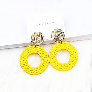 Acrylic Dangle Earring Jewelry for Women Geometric Round Braided Drop Dangle Dainty Earrings Boho Earring (Yellow)