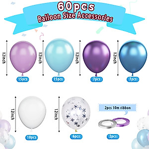Paready Frozen Balloons, 60 Pcs 12 Inch Purple Blue Balloons White and Snow Confetti Latex Balloons for Girls Frozen Theme Party Supplies Ice Snow Theme Birthday Baby Shower Winter Party Decorations