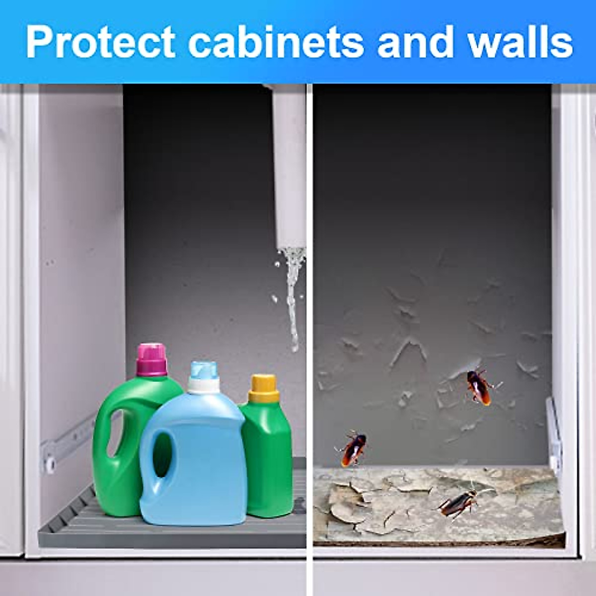 Under Sink Mats for Kitchen Waterproof | Under Sink Cabinet Mats and Protectors, 34" x 22" Silicone Under Sink Drip Tray ,Cabinet Mat Liner Protector for Kitchen Bathroom