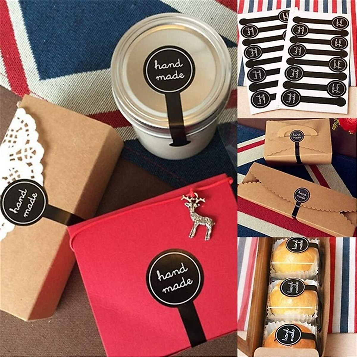 Beyonday 200pcs Handmade Lollipop Baking Stickers, Long Label Sealing Stickers for Cake Box/Tins/Jars/Coffee Cups/Bottles, Self-Adhesive Bakery Stickers, Gift Wrapping Tamper Evident Seal Labels