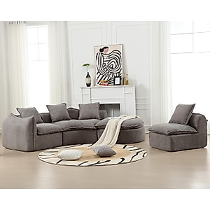 Haplized 137.8” Curved Boucle Sofa Couch, Modern Sectional Sofa Cloud Deep Seat Couch with 4 Pillows, Comfy Modular 5-Seat Couches for Living Room Apartment (Grey)