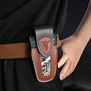 Pocket Knife Sheath, Folding Knife Cover Carved Leather Utility Knife Holster with Belt Clip for Camping Hunting Jungle