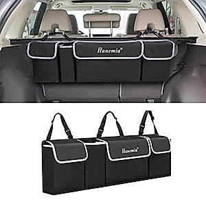 Car Trunk Organizer and Storage, Backseat Hanging Organizer for SUV, Truck, MPV, Waterproof, Collapsible Cargo Storage Bag with 4 Pockets, Car Interior Accessories for Men and Women (Black)