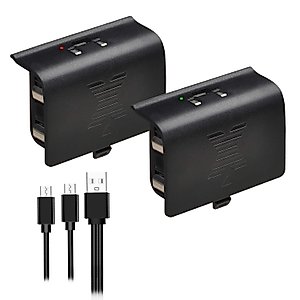 Batmax 2X Micro USB-Output 1100mAh Battery Packs for Xbox One Xbox One S Xbox One X Xbox One Elite Wireless Controllers Rechargeable Ni-MH Not fits for Xbox Series X/S 2020 + 2-in-1 USB Cable (Black)