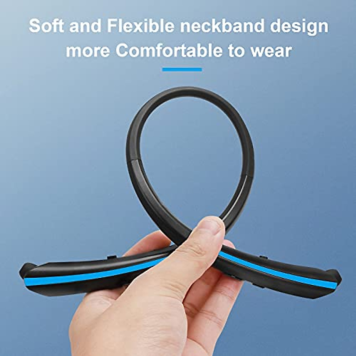 Bluetooth Headphones Retractable, Wireless Neckband Headset with Sweatproof Stereo Earbuds CVC 8.0 Noise Cancelling Call Vibrate Alert Earphones (Blue)