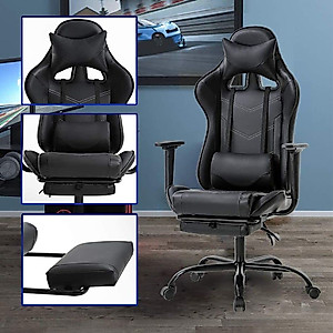 BestOffice Office Chair PC Gaming Chair Ergonomic Desk Chair Executive PU Leather Computer Chair Lumbar Support with Footrest Modern Task Rolling Swivel Racing Chair for Women&Men, Black