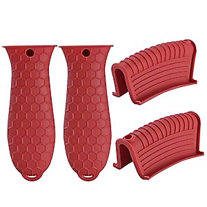 4 Pieces Silicone Hot Tool Holder Heat Resistant Potholder Cookware Handle Non Slip Rubber Pot Holders Handles Grip Covers for Cast Iron Skillet Silicone Cooking Kitchen Suits