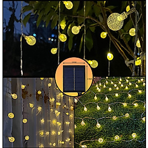 MANBOO LED Curtain Crystal Lights 6.6ft X 5ft 150 Crystal Balls Warm White, Solar Panel with Indicator, Waterproof Outdoor Icicle String Lights for Xmas Patio Garden Party Lawn Balcony Fence Decor