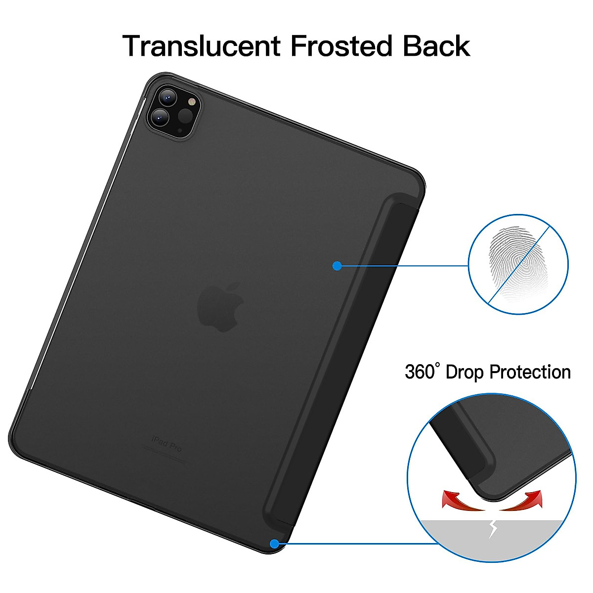 JETech Case for iPad Pro 11 Inch, 2022/2021/2020 Model, Slim Stand Hard Back Shell Smart Cover with Auto Wake/Sleep (Black)