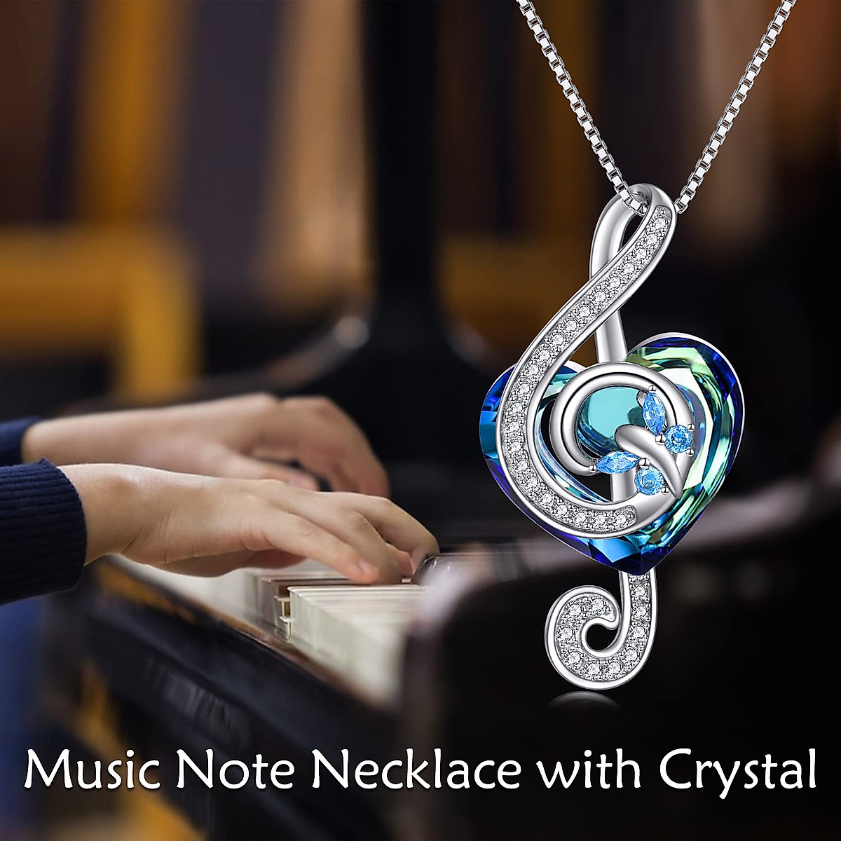 POPKIMI Gifts for Music Lover Musical Note Necklace Gifts for Music Lover Sterling Silver Crystal Music Note Jewelry with Butterfly Treble Clef Necklace Gifts for Women Dance Lovers Teacher Music Lover