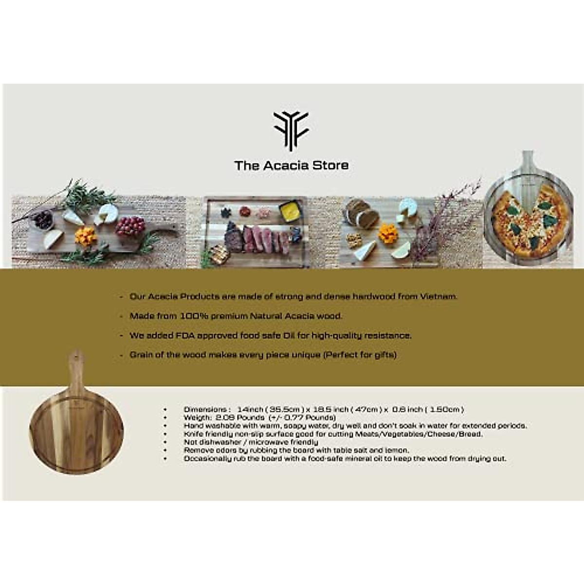 Acacia Wood Round Serving Board, Made In Vietnam 14 x 18.5 x 0.6 Inch