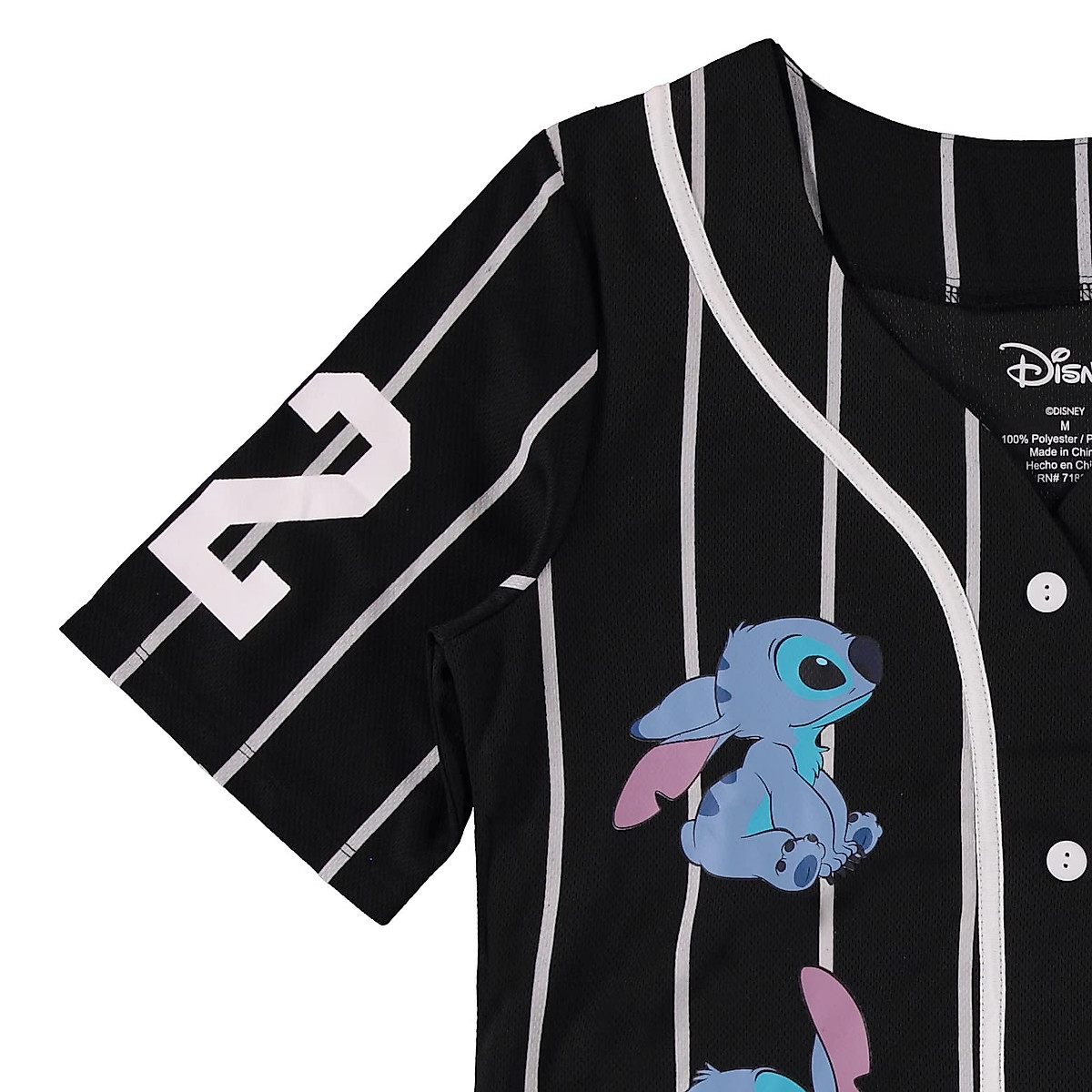 Disney Ladies Lilo and Stitch Shirt - Ladies Classic Lilo and Stitch Baseball Jersey Lilo and Stitch Mesh Jersey (Black, Medium)