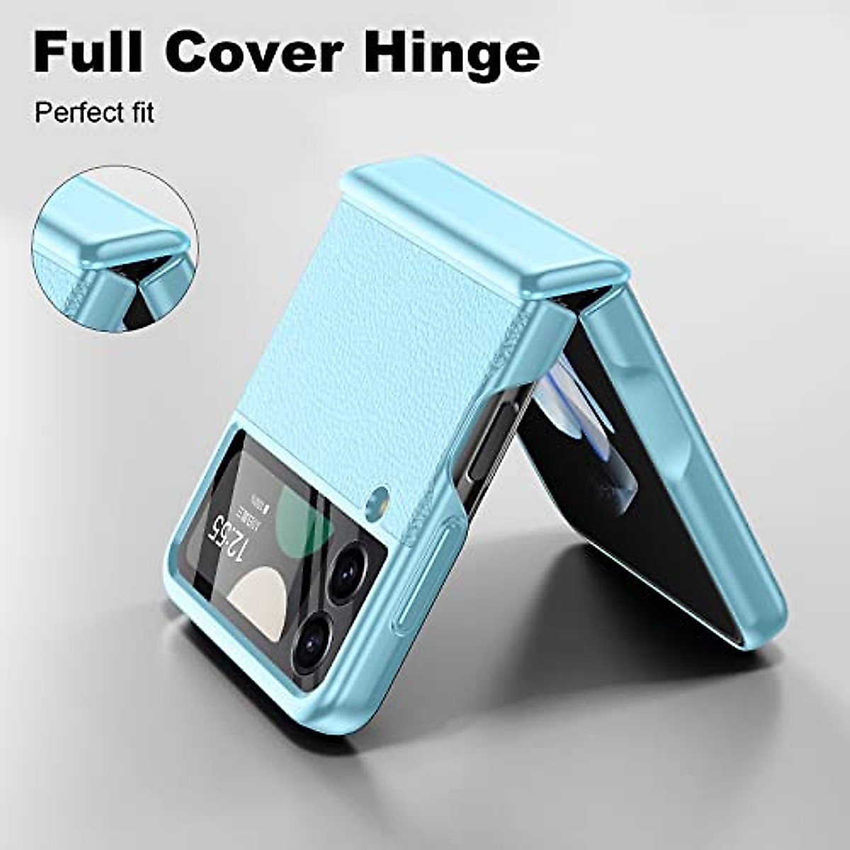 for Samsung Z Flip 4 Leather Case: Spring Hinge Protection & Camera Lens Protector Metal Volume Key Protective Slim Thin Shockproof Phone Case for Galaxy Z-Flip4 5G (Blue)