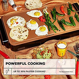 CRUX XL Electric Griddle TI with Nonstick Ceramic Coating, Cool-Touch Handles, and Slide-Out Drip Tray - Indoor Grill for Breakfast, Eggs, Pancakes, and Burgers