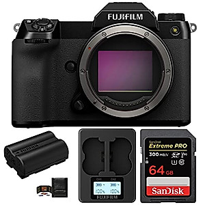 Fujifilm GFX 100S Medium Format Mirrorless Camera Bundle, Includes: SanDisk 64GB Extreme PRO Memory Card, Spare Fujifilm Battery and More (5 Items)