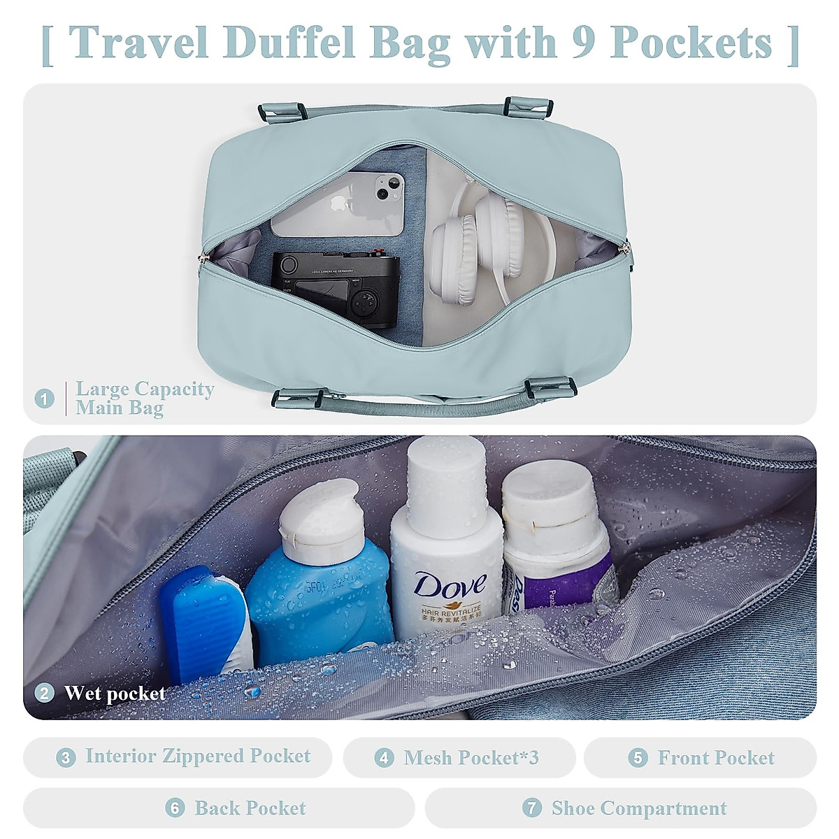 Travel Duffel Bag with Shoes Compartment, Weekender Overnight Bag for Women,Carry on Personal Item Bag,Gym Bag