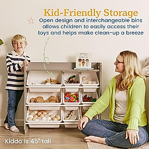 ECR4Kids 3-Tier Organizer with Shelf and 9 Bins, Toy Storage, Grey/White