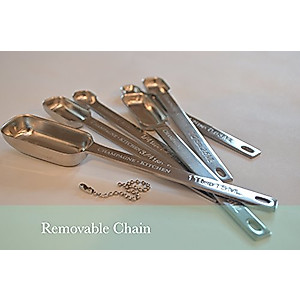 MEKBOK Heavy duty stainless steel metal measuring spoon for dry or liquid, suitable for seasoning pot, perfect for baking and cooking-professional quality, engraved in US and metric sizes (6 pieces)