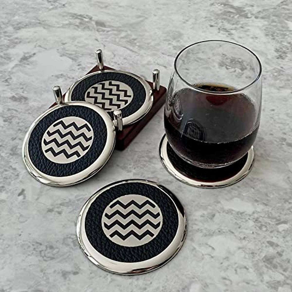 Metal Coasters Unique Fine Modern Designs in Set of 4 Units Wedding Birthday Office Gift (Senses)