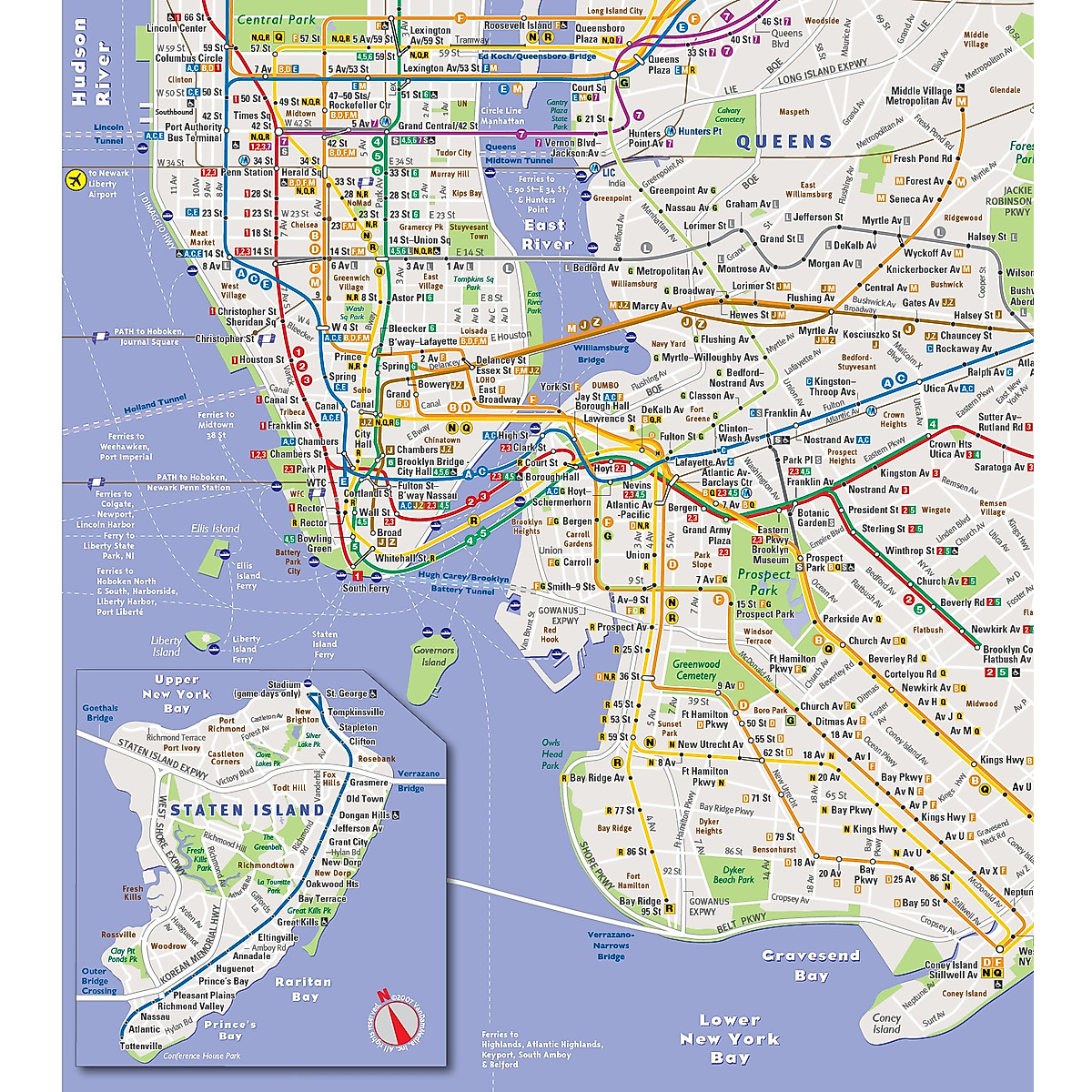 StreetSmart NYC Transit Map by VanDam-Laminated pocket size Transit map w/ subway, bus, ferry and train lines plus attractions in the Five Boros of ... Staten Island, 2024 Edition Map – Folded Map