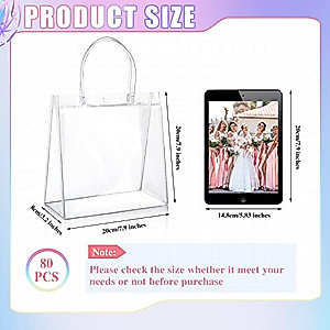 Saintrygo 80Pcs Clear Plastic Gift Bags with Handles Small Transparent PVC Gift Bags Reusable Tote Bags for Shopping Wedding Favor(7.9 x 7.9 x 3.2 Inch)