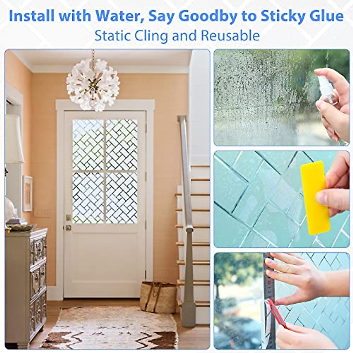 Dovesail Frosted Glass Window Film, Window Privacy Film with 3 Pieces Tools, Removable Static Cling Window Sticker Non-Adhesive Privacy Protection for Home Office,17.5 x 78.7 Inch, Matte Pure