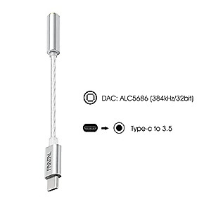 FAAEAL Type-C to 3.5mm DAC Cable Decoding Headphone Converter Gold-Plated Female Seat Earphone Amplifier Braided/Silver-Plated Wire Audio Adapter for Win10 Android Tablet PC Earphones (Silver)