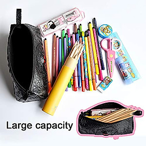 CZYY Pencil Case Black Faux Leather with 3D Dragon Eye and Name Tag Large Zipper Pen Pouch for School, Office & Art