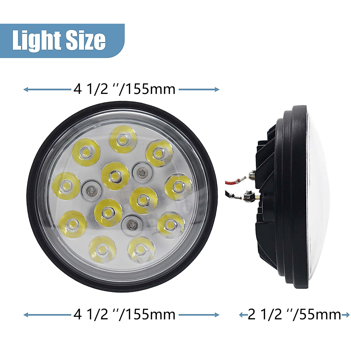 LED PAR36 Aviation Grade Aircraft Landing Light 4-1/2" 115mm DC 8-32V 2,000 Lumens White 6000K Spot Beam Narrow Beam Industrial Waterproof IP67 LED Work Light