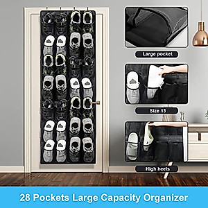 FIRCRE 28 Large Pockets Over The Door Shoe Organizer,Hanging Door Shoe Holder Rack with Mesh Pockets Size 65 x 23 Inch (2 Pcs Black)