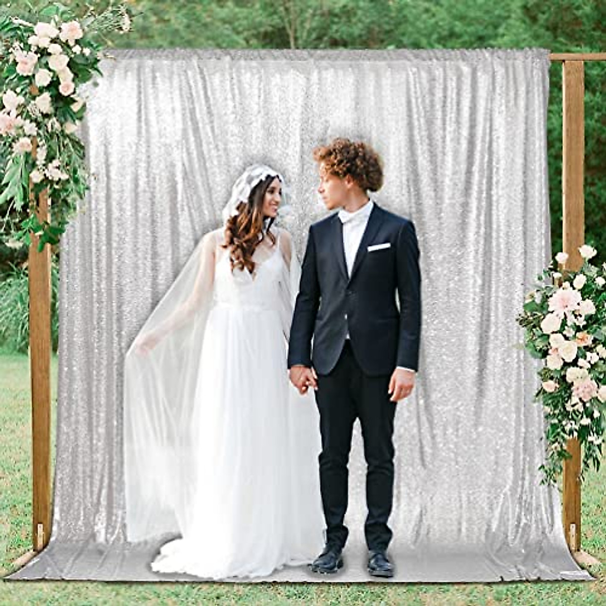 Silver PartyDelight Sequin Backdrop, Photography, Sparkle Backdrop, 6Ftx7 Ft