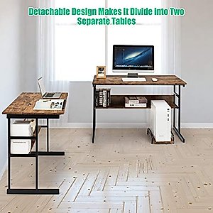 Tangkula 67 inches L-Shaped Desk, Corner Computer Desk with Bottom Bookshelves & CPU Stand, Drafting Drawing Table with Tiltable Desktop, Corner Computer Workstation Home Office Desk (Rustic Brown)