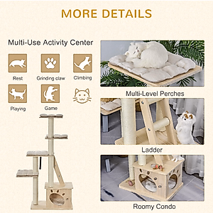 PawHut Multi-Level Cat Tree Condo Tower with Sisal-Covered Scratching Post, Activities for Kittens & Soft Cushion Luxury