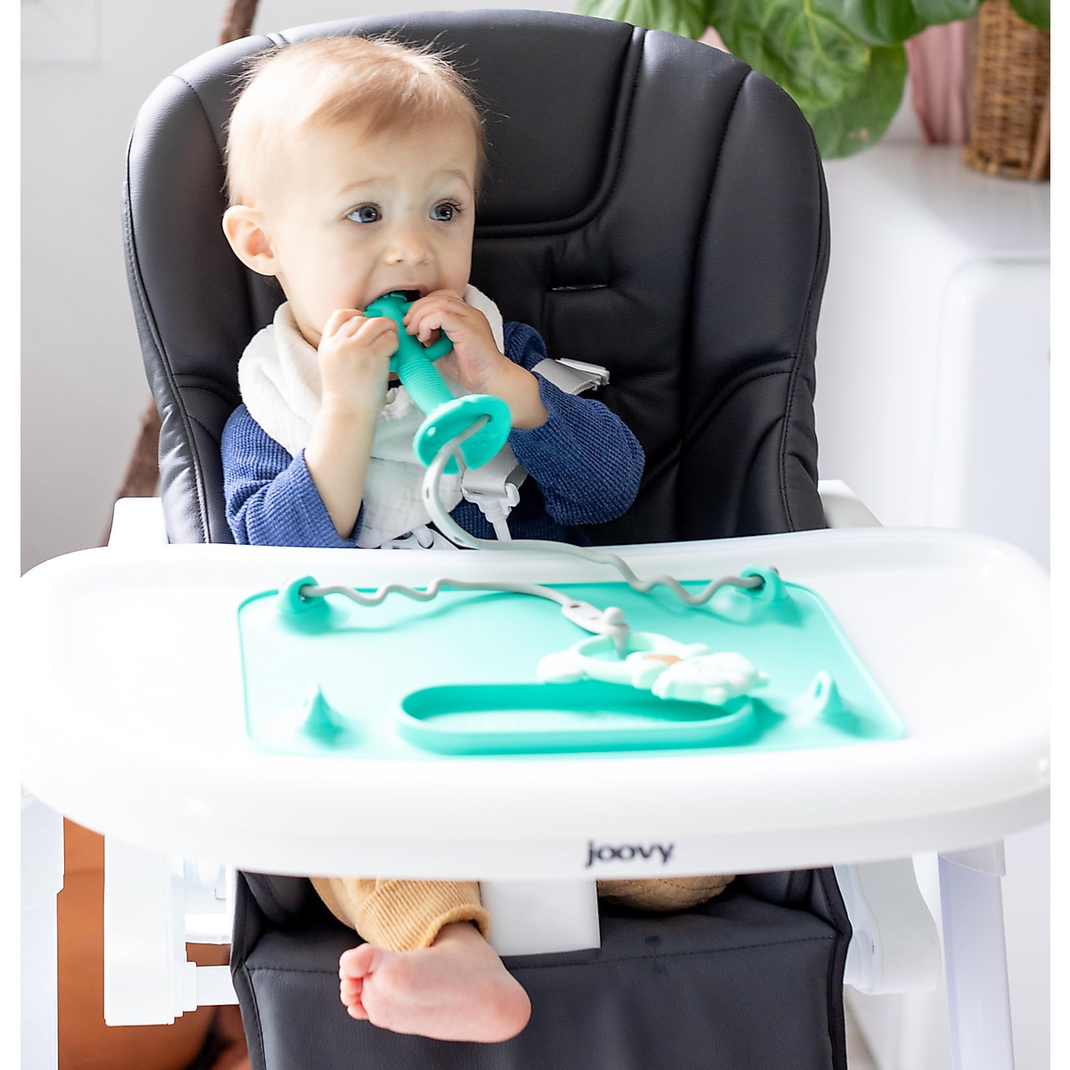 Busy Baby Teething Spoon - 2-in-1 Teether and Training Spoon for Self Feeding, Dishwasher Safe, BPA Free, Food Grade Silicone (Pewter)