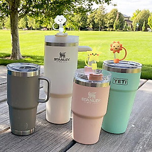 Straw Cover Cap for Stanley Cup, 4pcs 0.4in 10mm Diameter Reusable Dust-Proof Straw Topper Compatible with Simple Modern and Tumbler with Lid and Straw (4pcs sky set)