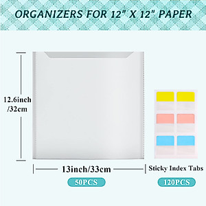 Caydo Wood Paper Storage Organizer with 50 Pieces Scrapbook Paper Storage Organizer and 120 Pieces Sticky Index Tabs for Holding 12 x 12 Inch Scrapbook Paper, Files, Vinyl Paper and Cardstock