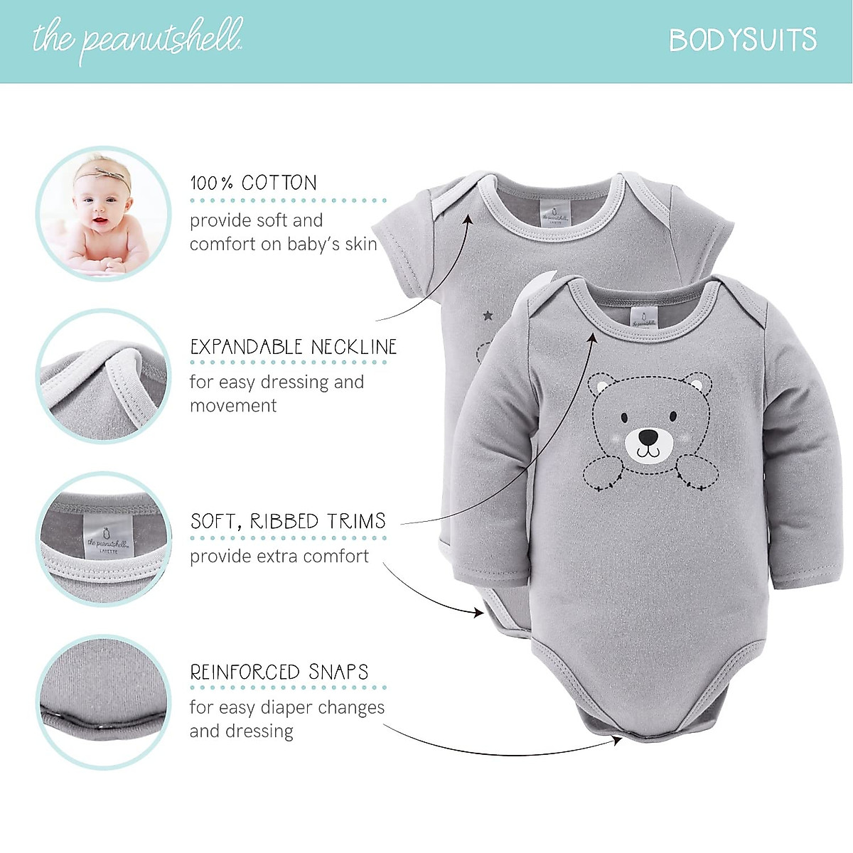 The Peanutshell Newborn Clothes & Accessories Set - 23 Piece Layette Gift Set - Fits Newborn to 3 Months - Grey Celestial & Bear