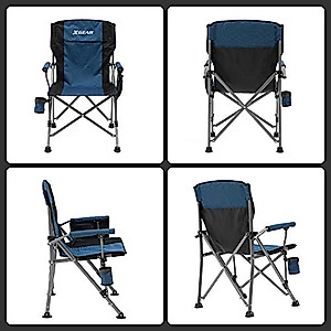 XGEAR Camping Chair Hard Arm High Back Lawn Chair Heavy Duty with Cup Holder, for Camp, Fishing, Hiking, Outdoor, Carry Bag Included (Blue)