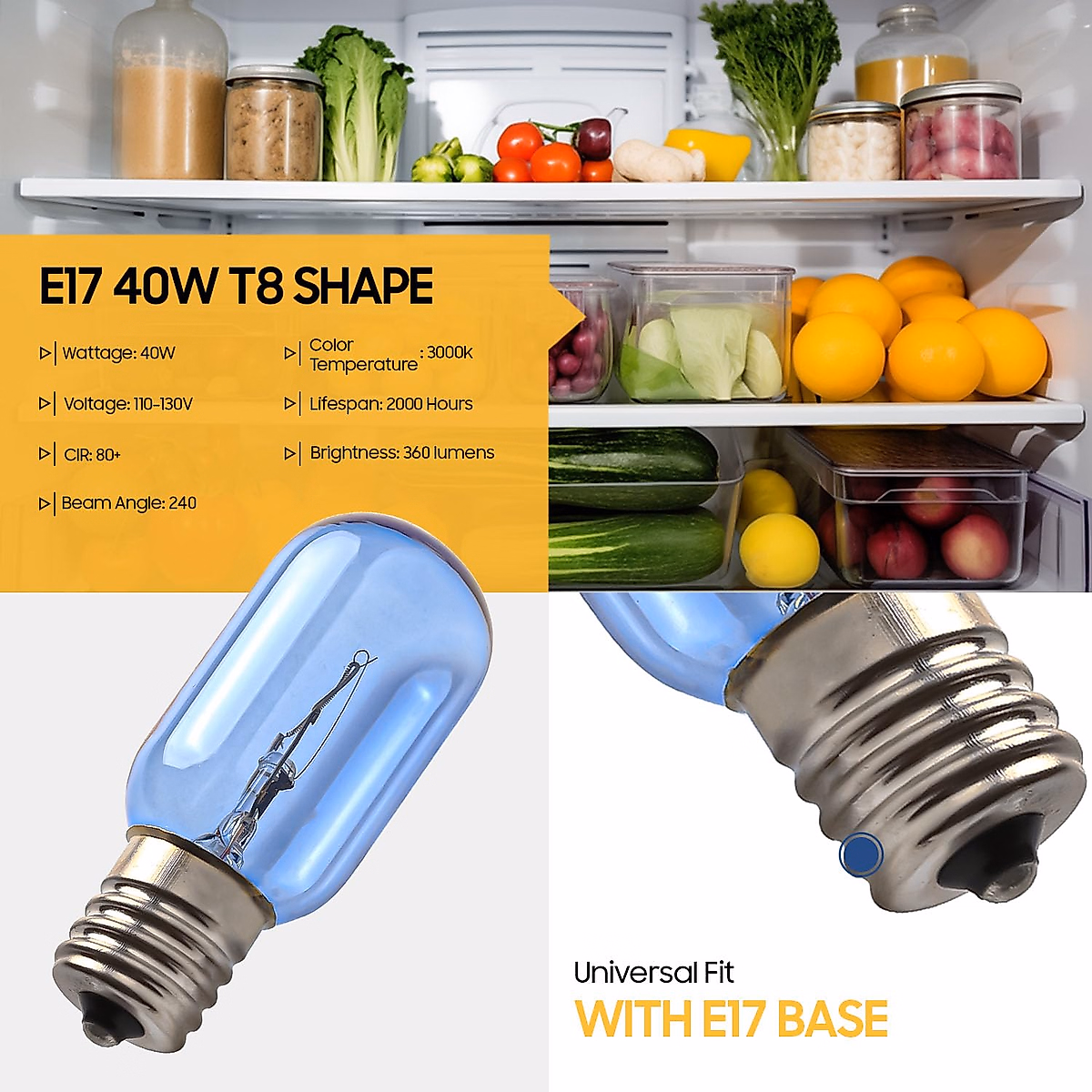 Seentech 297048600 241552802 Refrigerator Light Bulb 40W T8 E17 for Frigidaire Kenmore Whirlpool KitchenAid Electrolux - Replace 241552802 AP3770086 AP3867287 AH976993 EA1149215 (Pack 2)